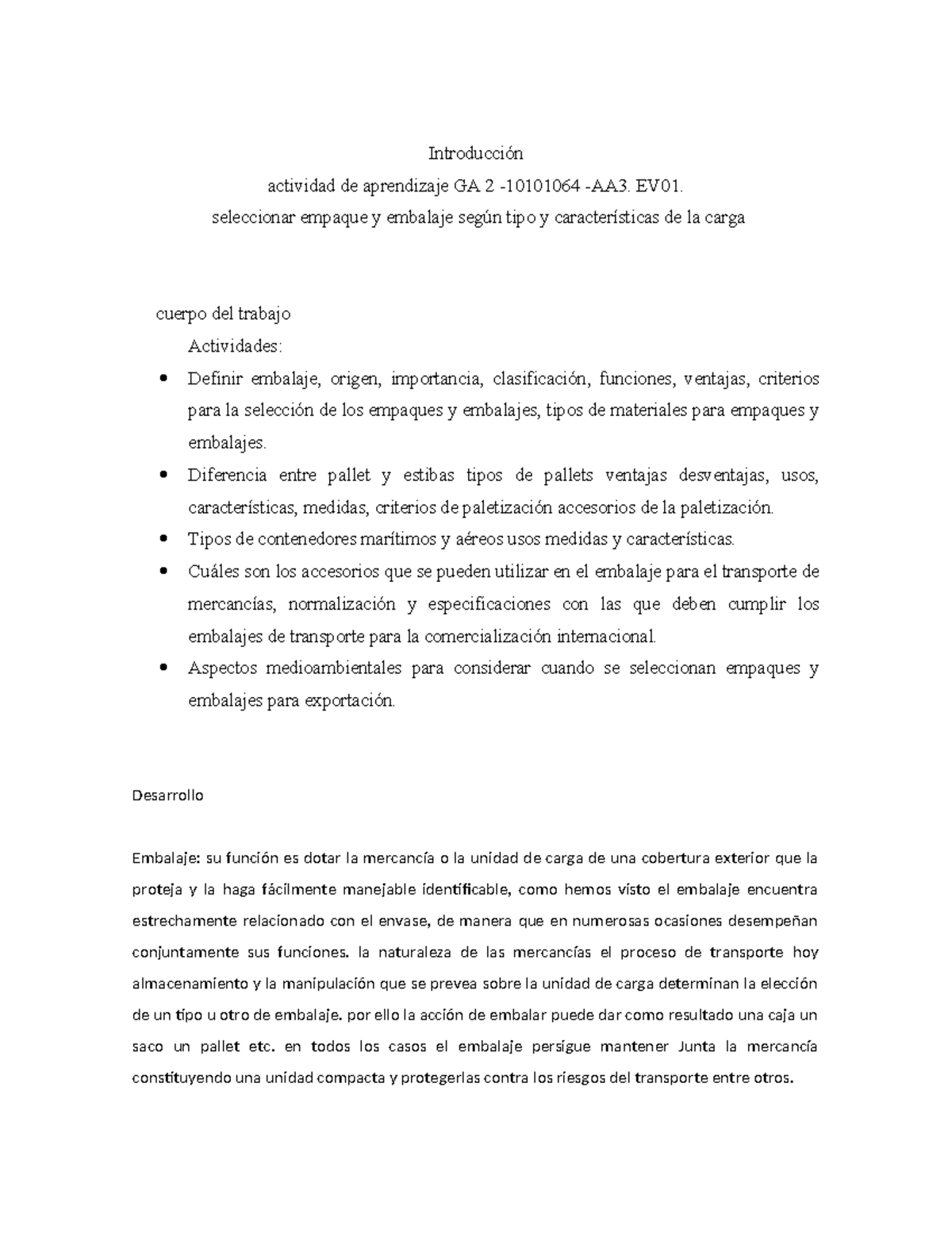 Empaque y Embalaje: Selección y Funciones en GA 2 EV01 - Studocu