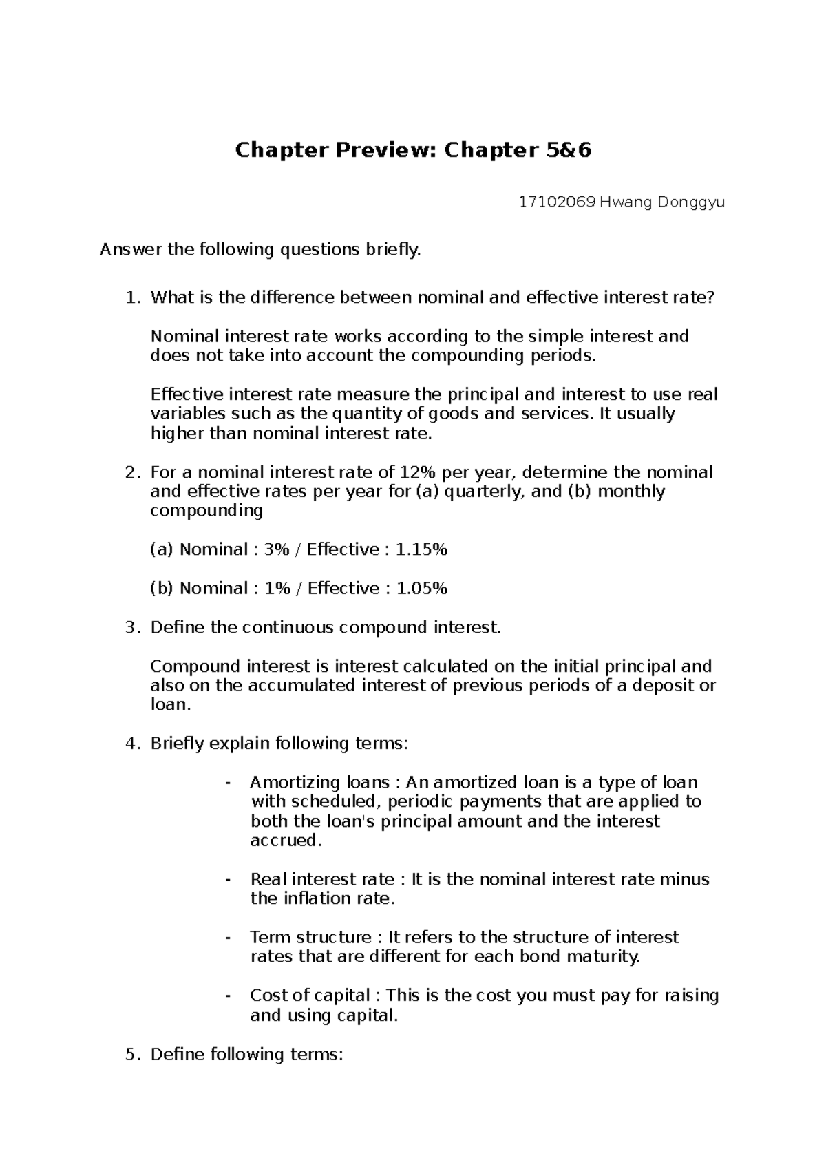 Chapter Review 5-6 - Financial Concepts Overview - 강의 필기 5-6 - Studocu