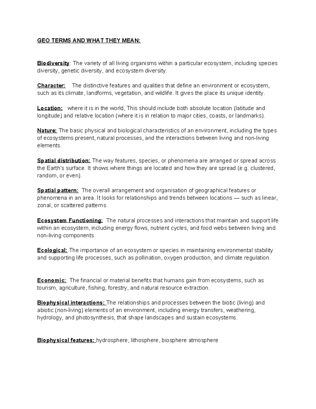 GEO 101: Key Terms in Geography and Their Definitions - Studocu