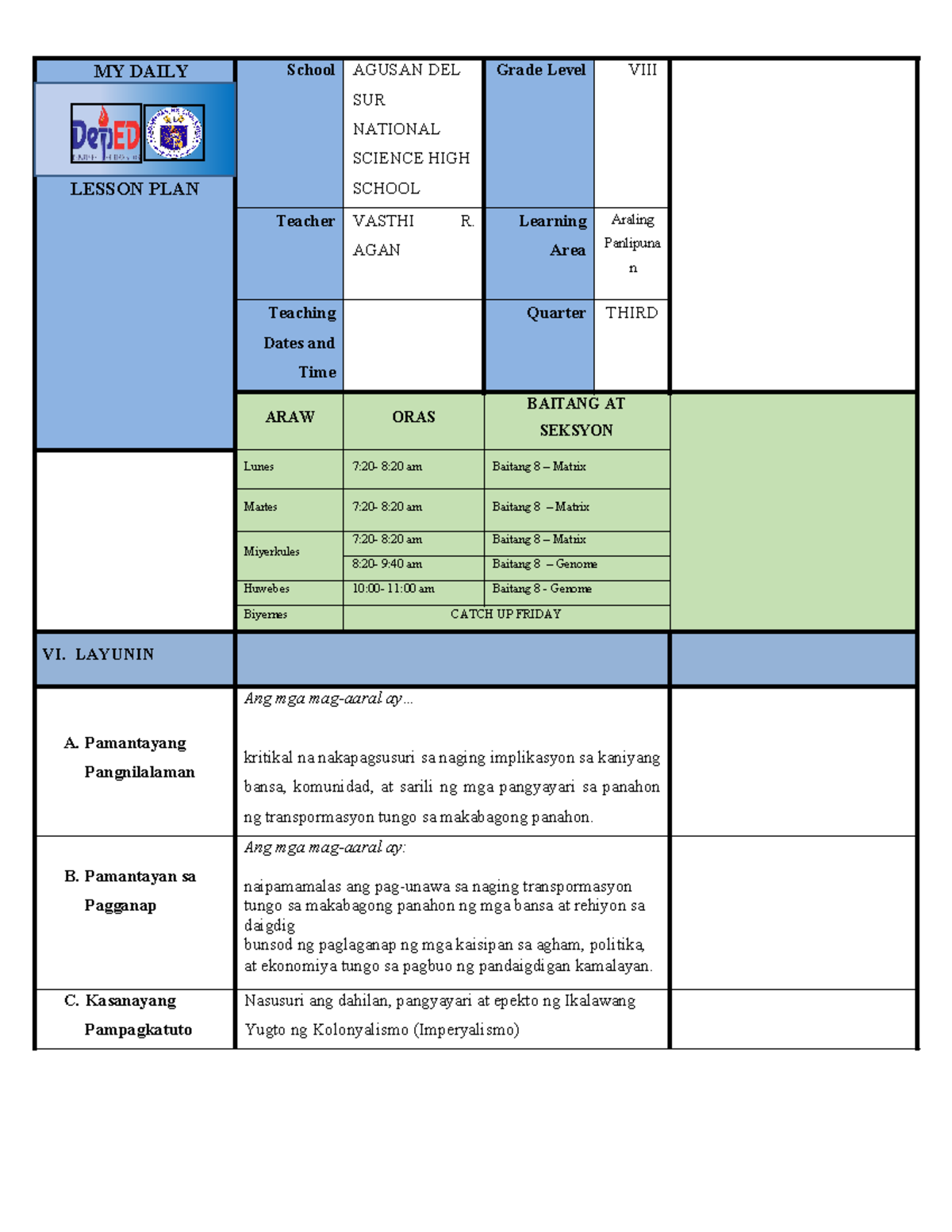 LP-WEEK3 - Lesson Plan on Ikalawang Yugto ng Kolonyalismo (Grade 8 ...