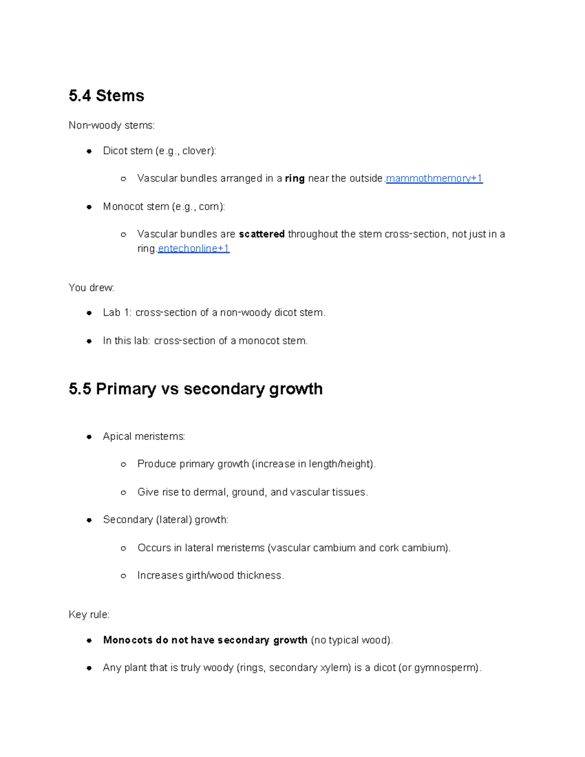 5.4 Stems: Dicot vs Monocot Structure and Growth Insights - Studocu