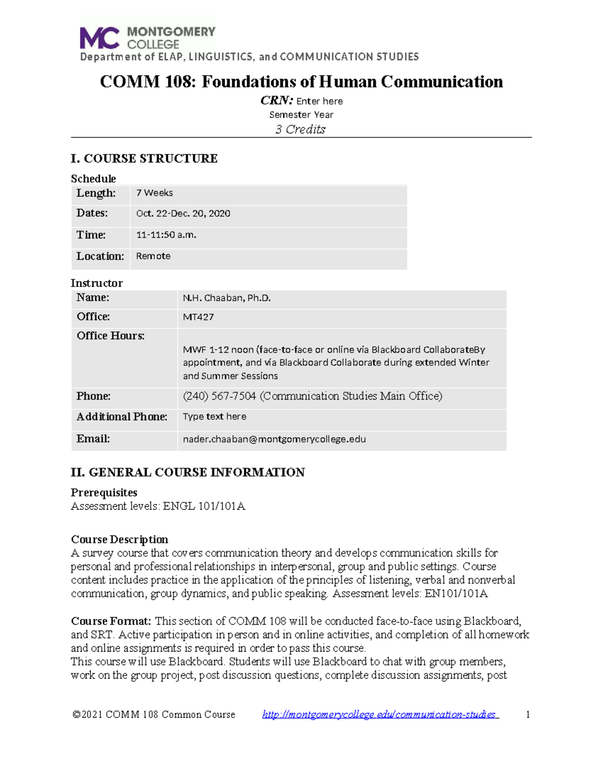 COMM 108: Foundations of Human Communication Syllabus Overview - Studocu