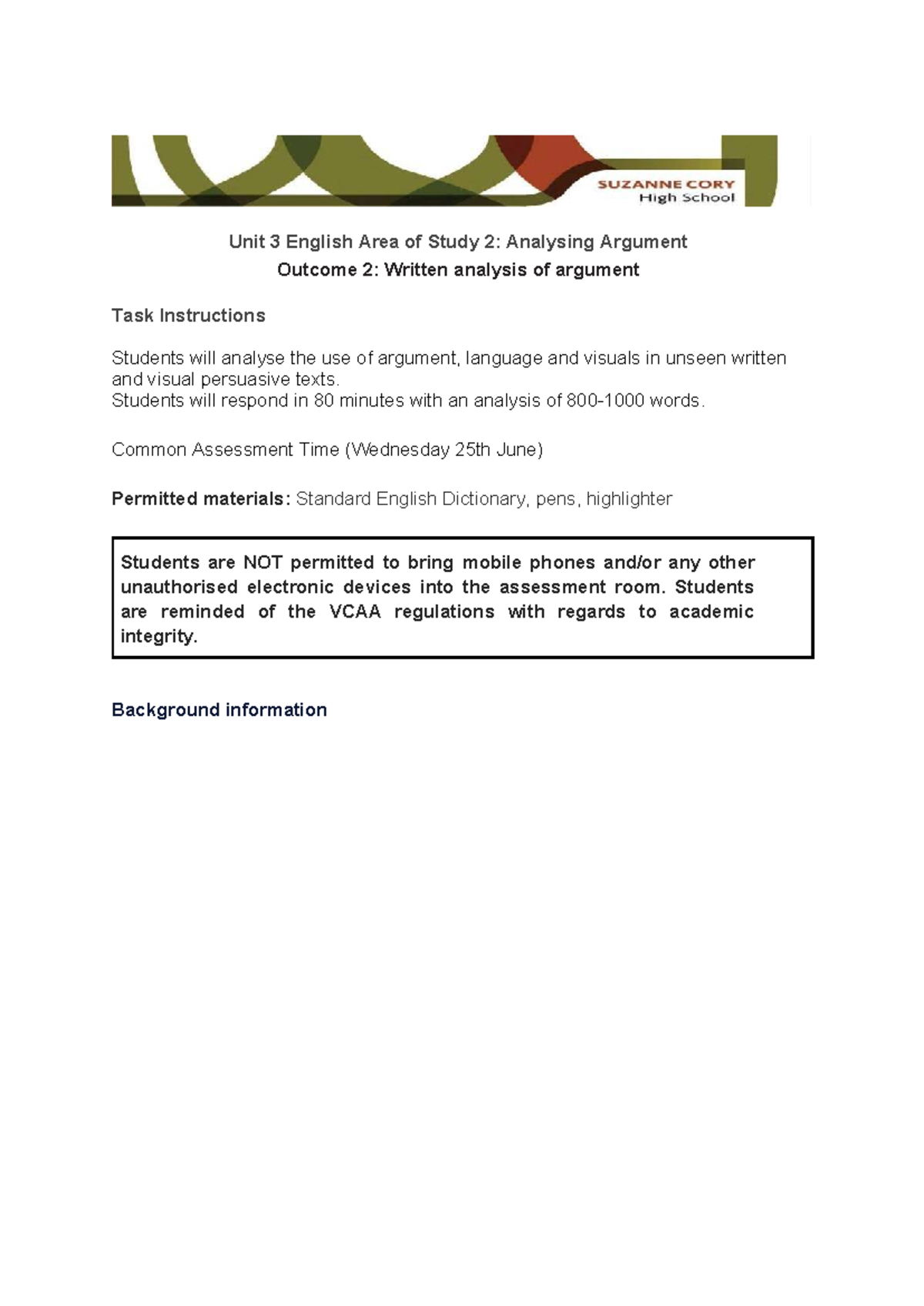 Unit 3 English AOS 2: Analysing Argument Task Sheet 2025 - Studocu
