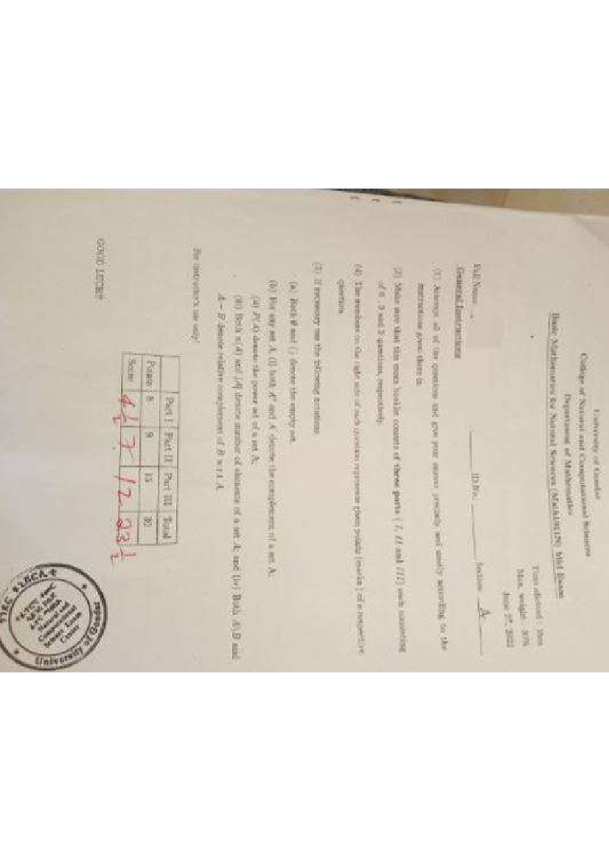 Mathematics C.D. 402 Final Exam Instructions and Questions - Studocu