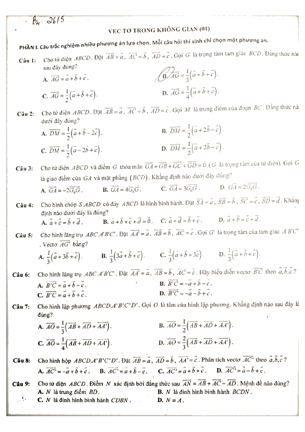 B4.2615 VECTORS IN SPACE (01) - Multiple Choice Questions Part I - Studocu
