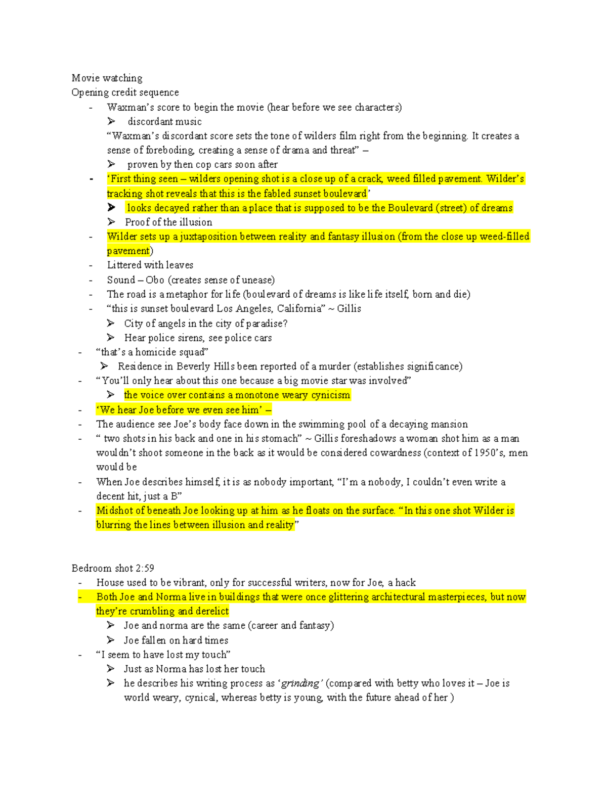 Sunset Boulevard (FILM 101): Analyzing Opening Sequence and Themes - Studocu