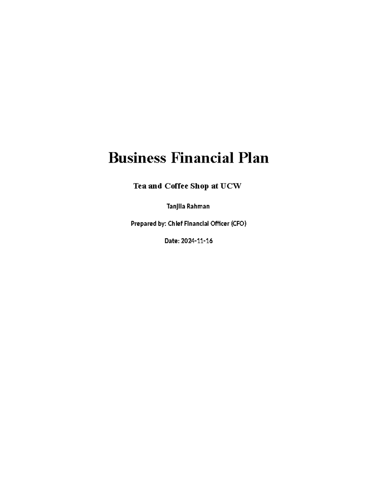 Business Plan Final Draft from CFO - Business Financial Plan Tea and ...