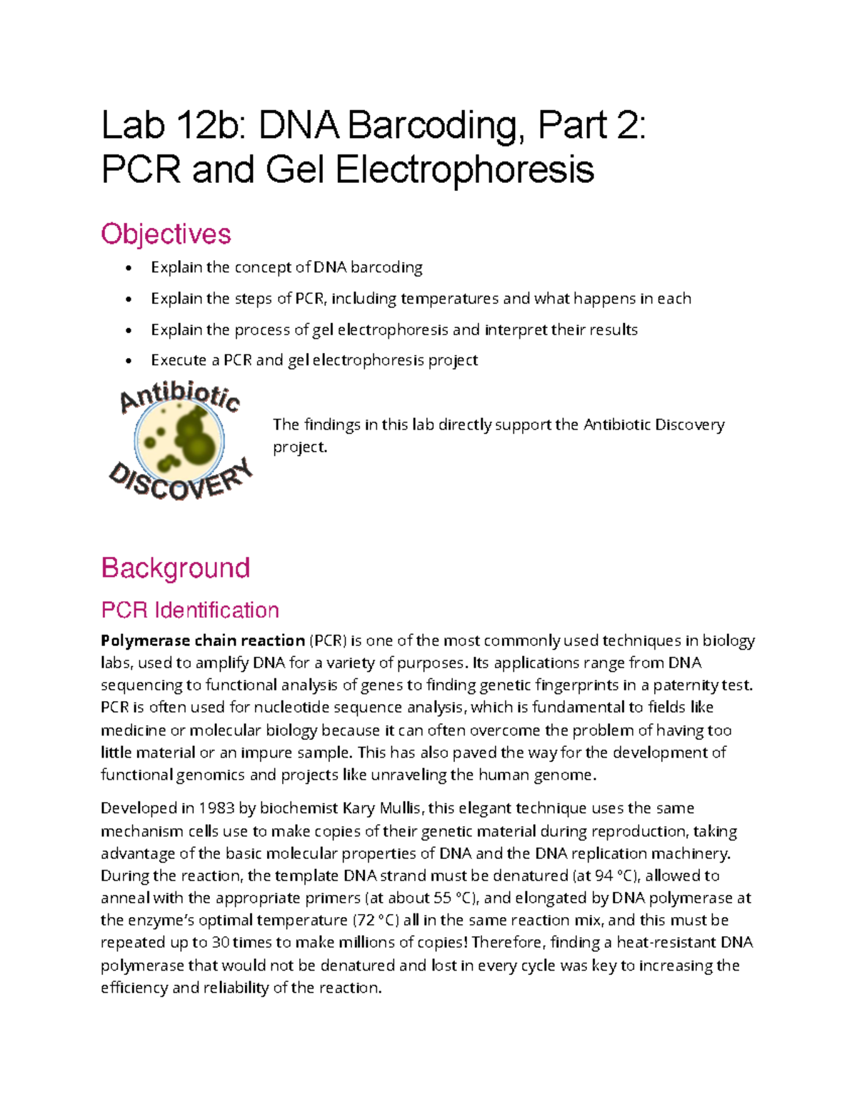 Lab 12b - DNA Barcoding: PCR & Gel Electrophoresis Insights - Studocu