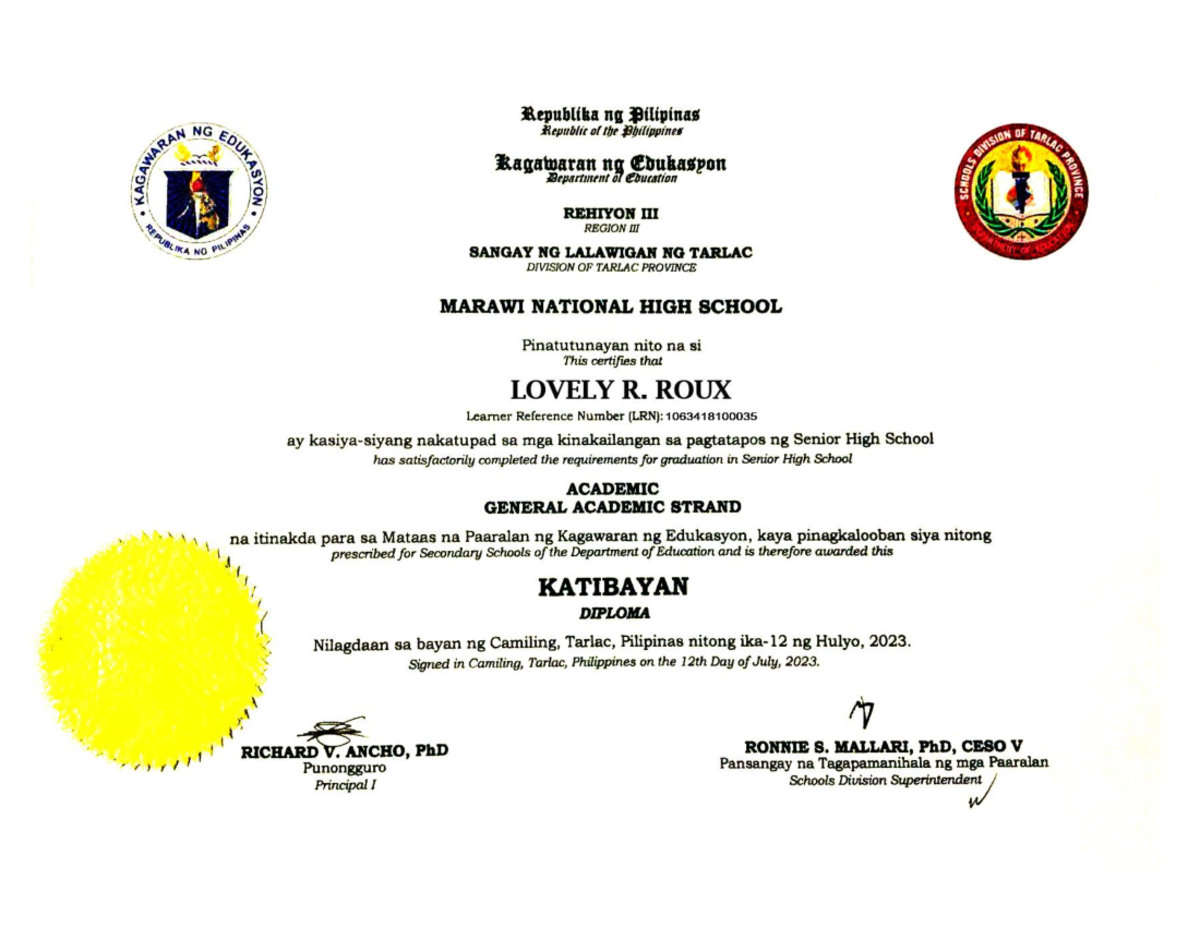 Diploma Photo COPY - yeah - Republika ng Pilipinas NG Republic of the ...