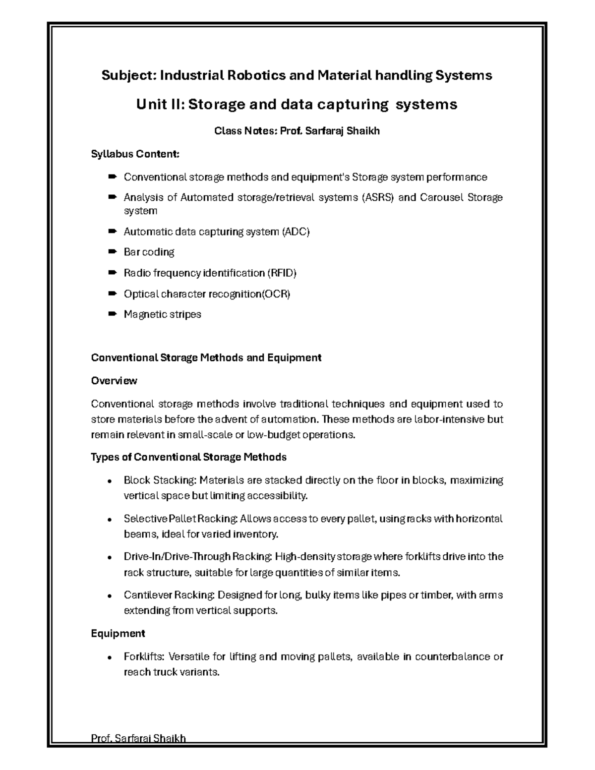 Unit II: Storage & Data Capturing Systems Notes - Ind. Robotics (IR 101 ...