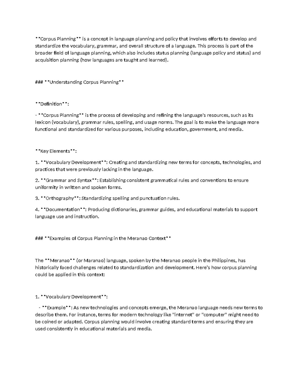 Corpus Planning in Language Policy: An Assignment Overview - Studocu