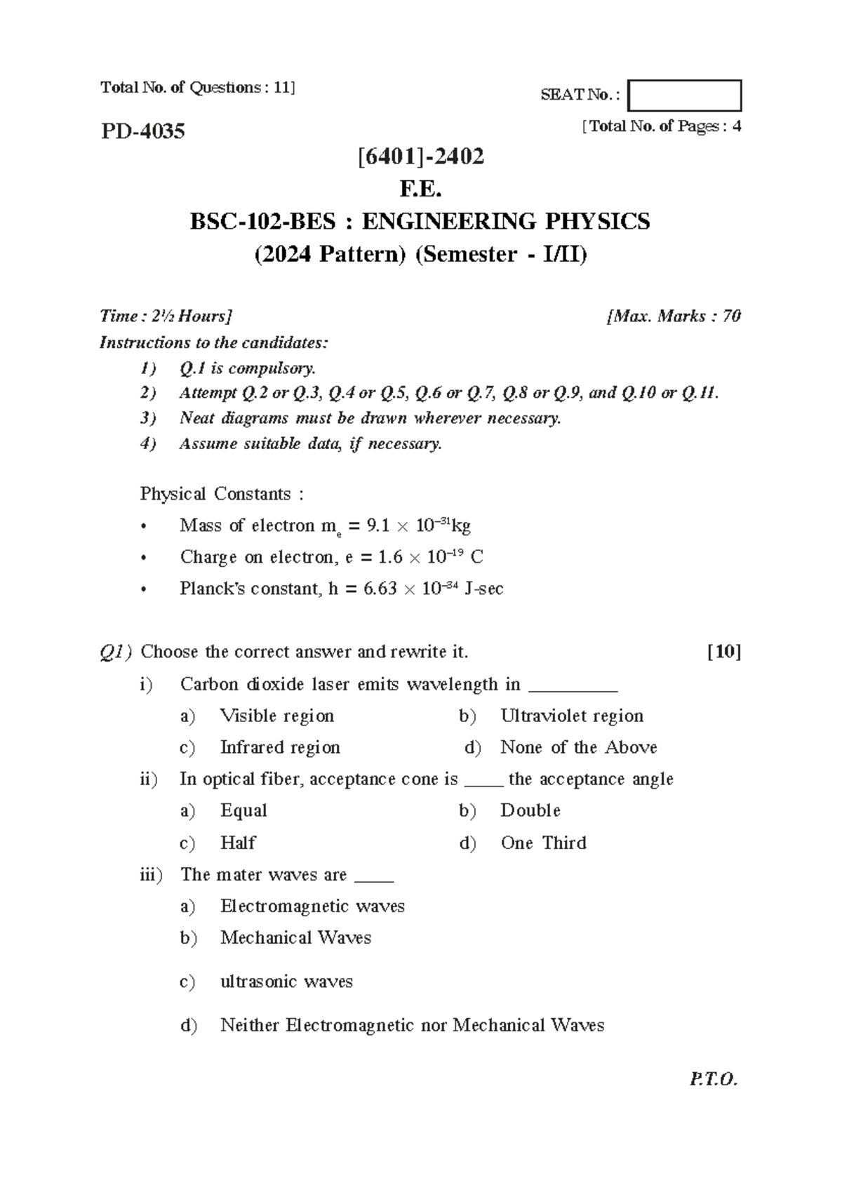 Engg Phy (2024 Pattern) May 2025 Final Exam Question Paper - Studocu