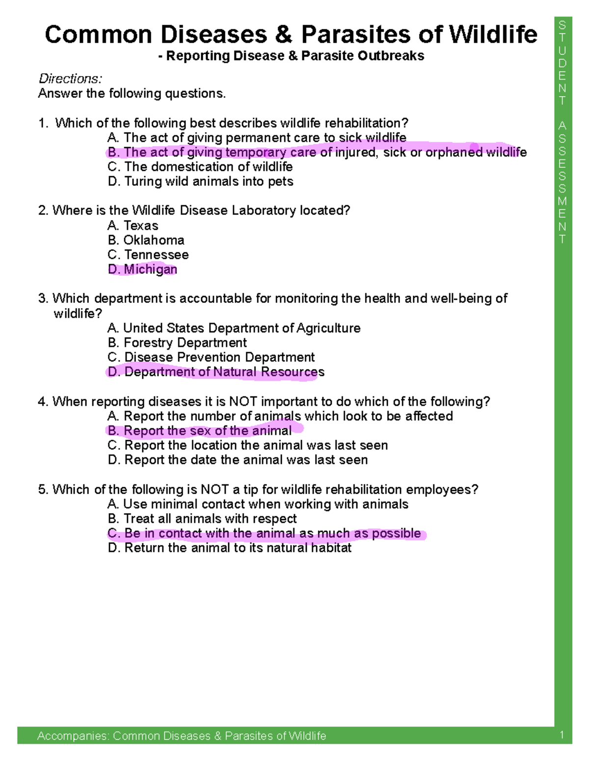Wildlife Disease & Parasite Outbreaks: Student Assessment Guide - Studocu