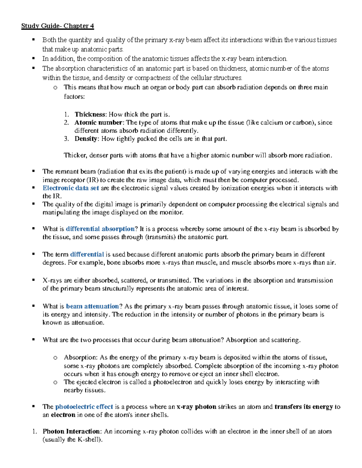 Radiographic Physics Study Guide: X-Ray Interaction with Matter - Studocu