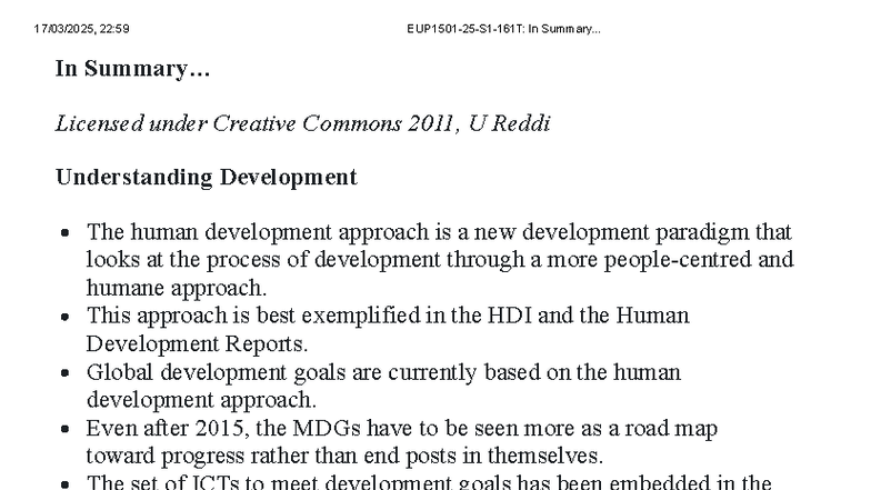 EUP1501-25-S1-161T Summary of the Human Development Approach - Studocu