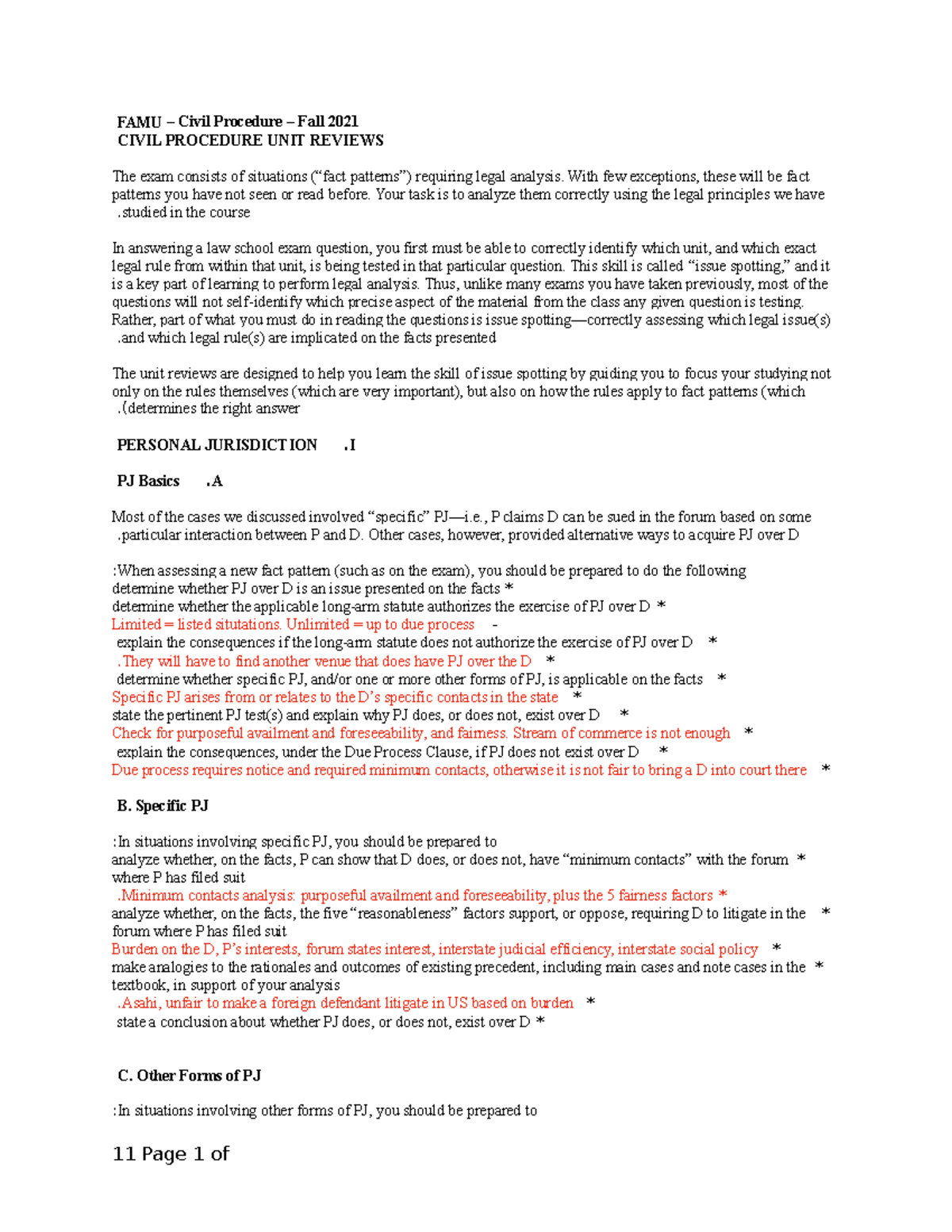 Final Exam Review - Civ Pro: Checklist & Issue Spotting Guide - Studocu