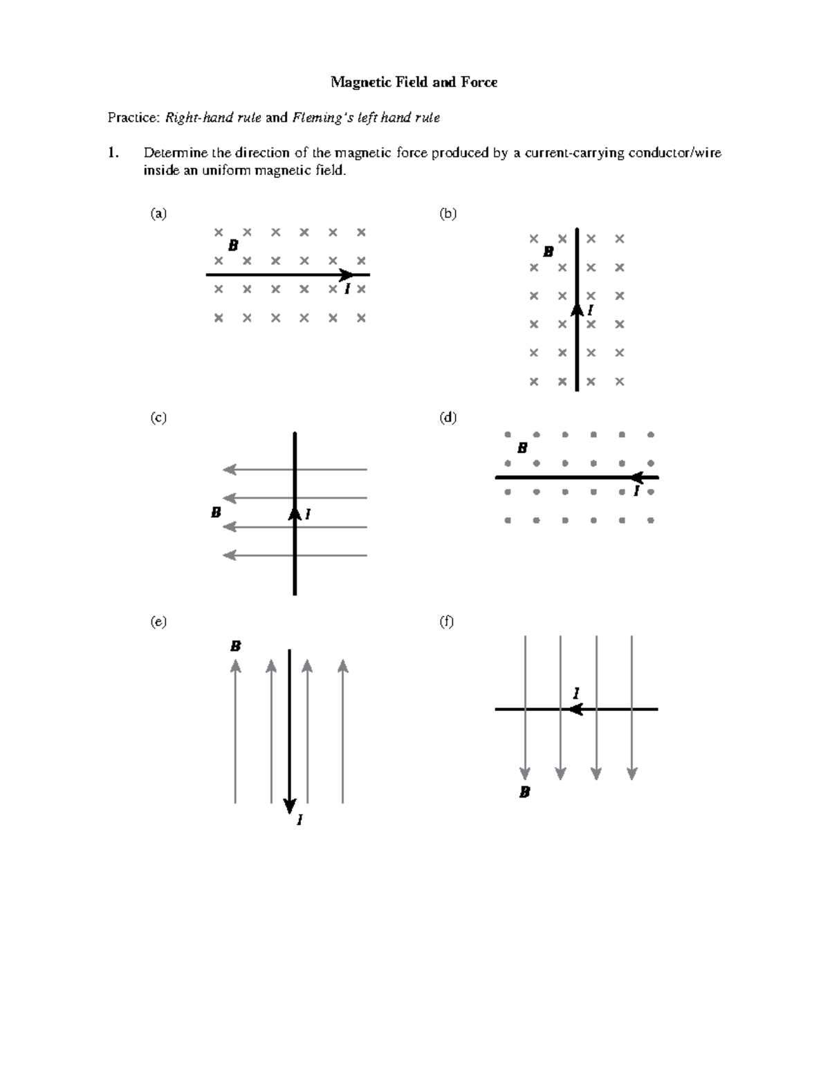 Magnetic Field & Force Practice: Right & Left Hand Rules (655743882-00 ...