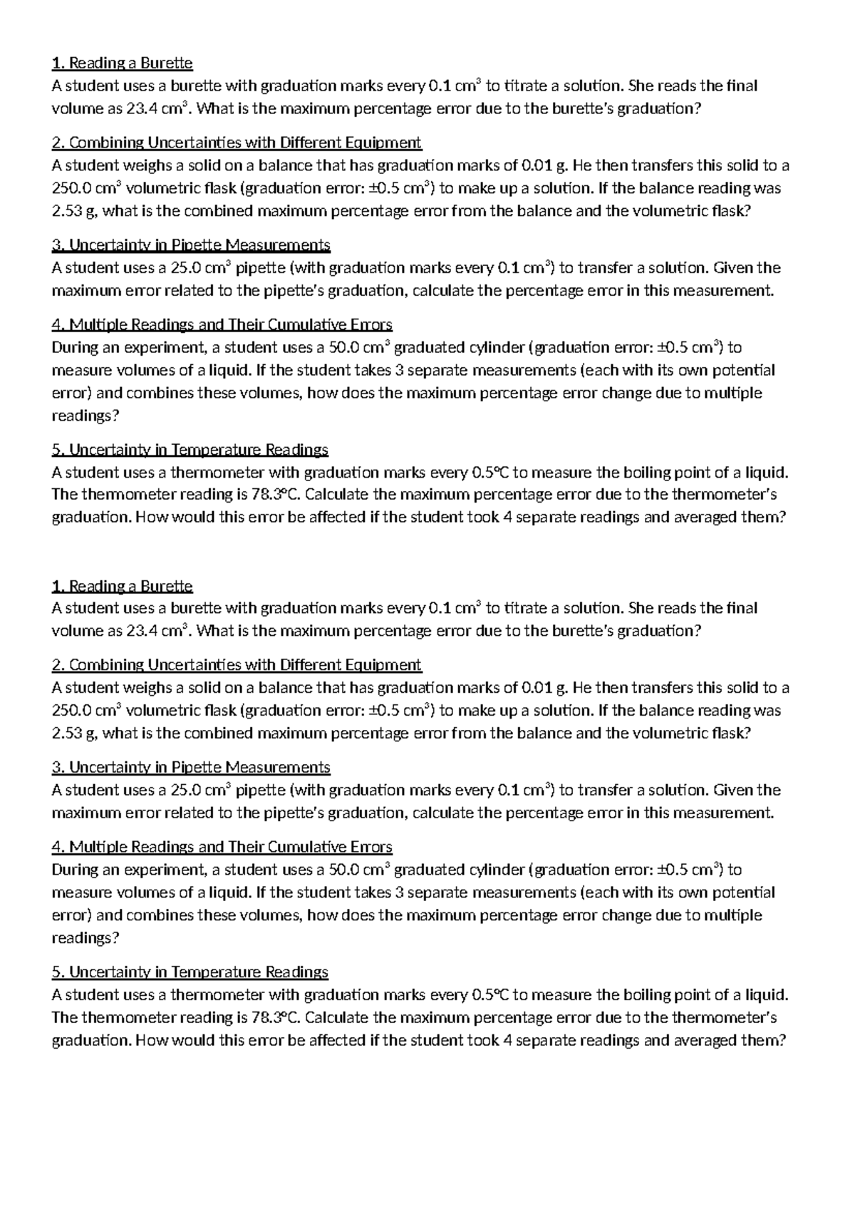 Uncertainty Calculations in Measurement: Lab Exercises and Examples ...