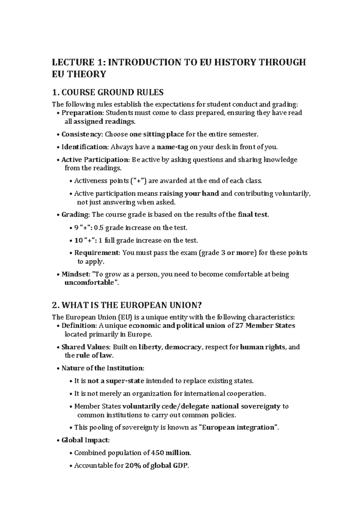 LECTURE 1: INTRODUCTION TO EU HISTORY AND INTEGRATION THEORIES (EU101 ...