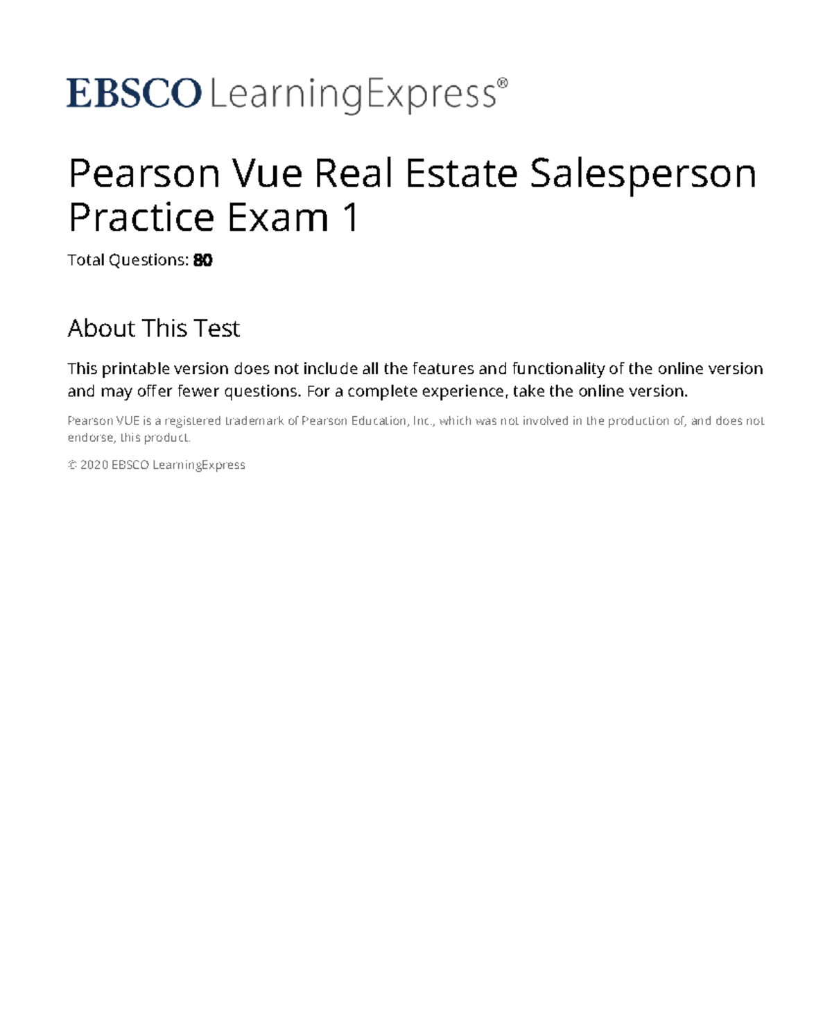 Pearson Vue Real Estate Salesperson Practice Exam 1 Questions and ...