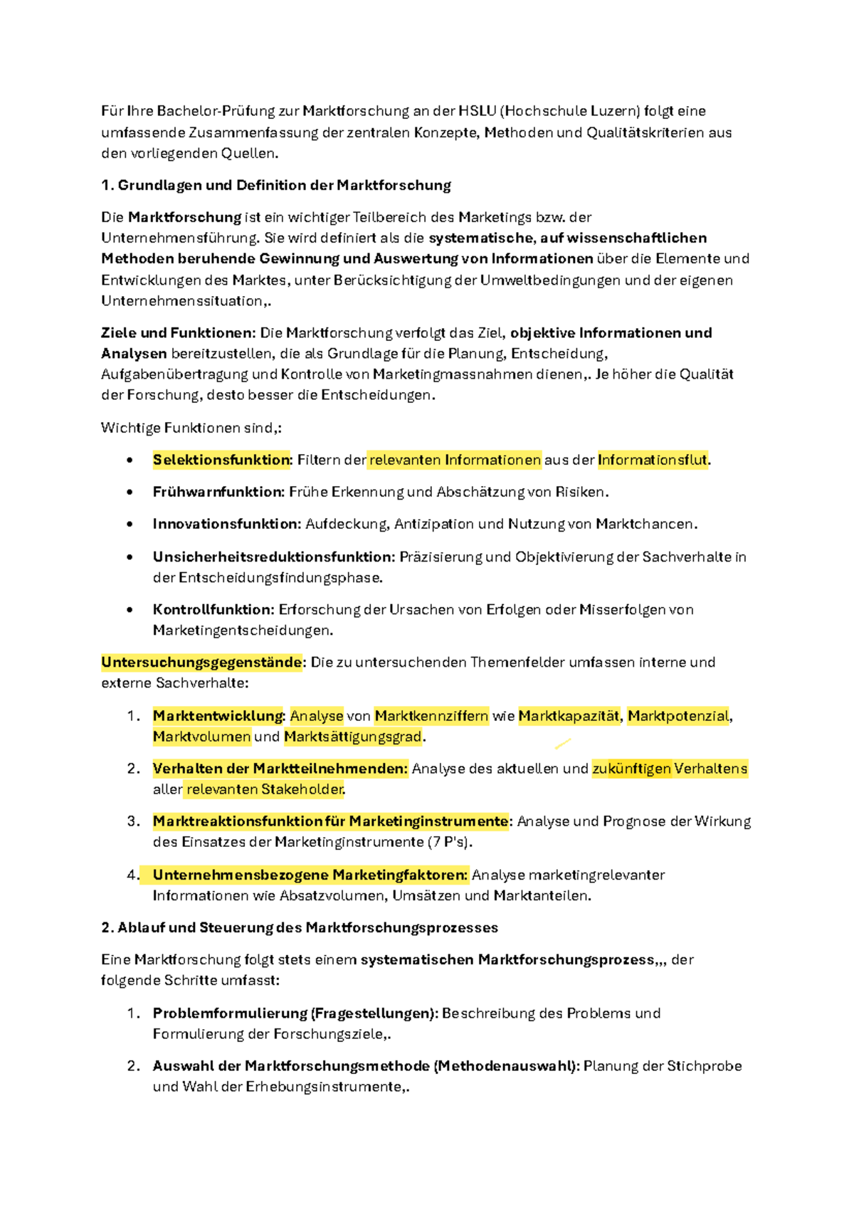 Zusammenfassung der Marktforschungskonzepte an der HSLU - Studocu