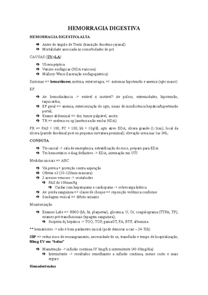 Hemorragia Digestiva resumo - O ângulo de Treitz corresponde a uma ...