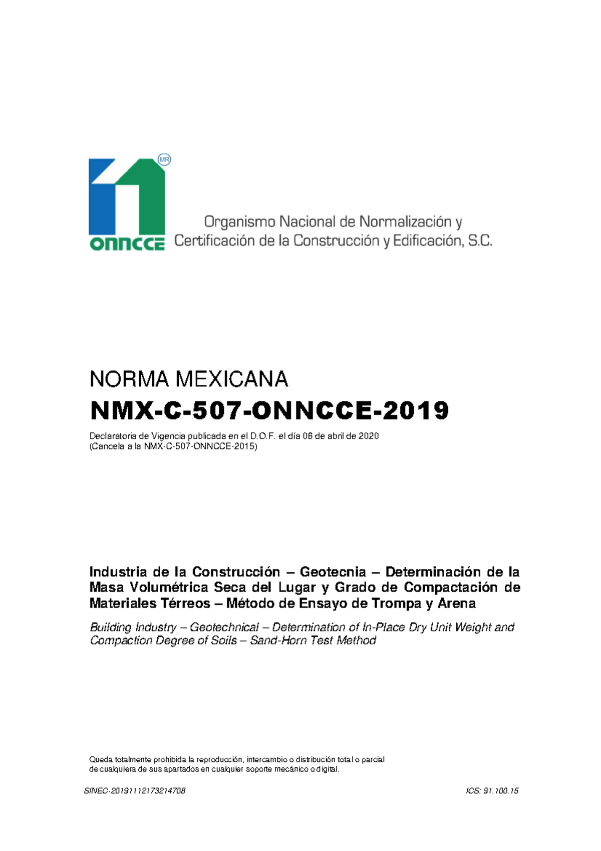 NMX-C-507-ONNCCE-2019: Métodos de Ensayo de Compactación de Suelos ...