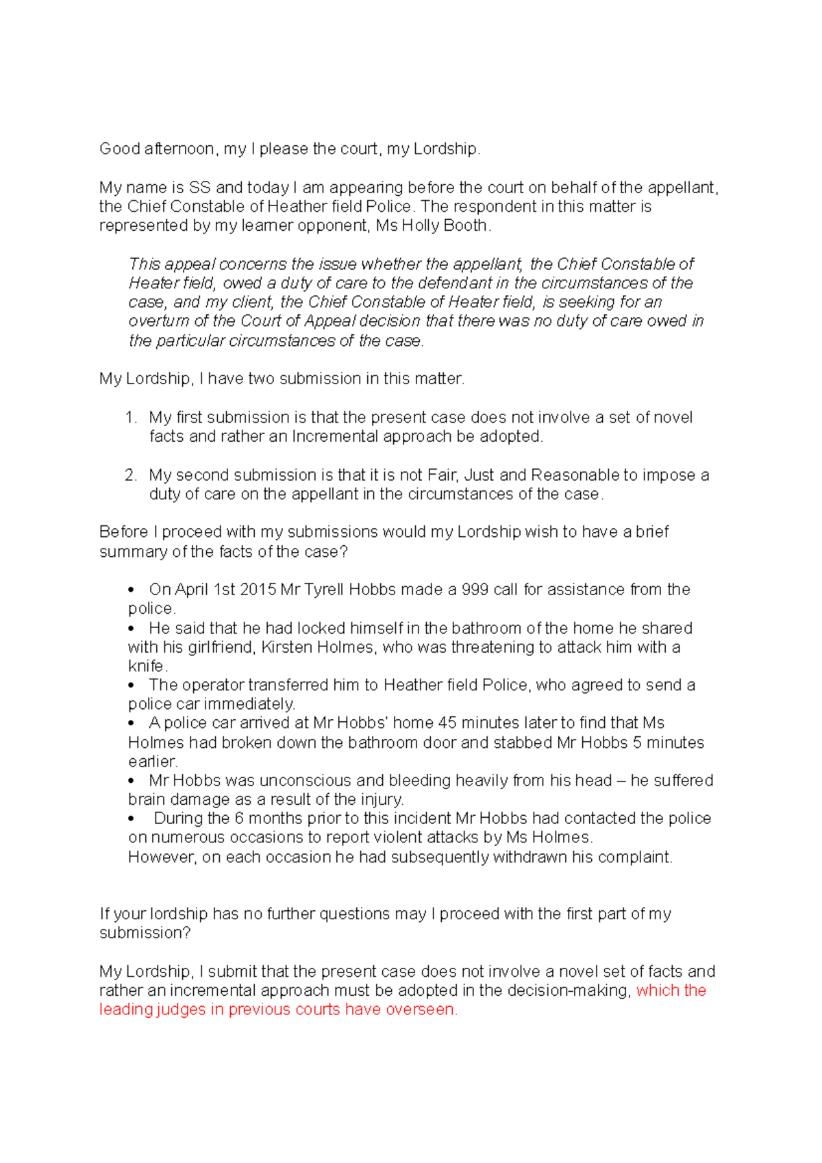 Submission 1 Moot - Mooting practice script for final assessment - Good ...