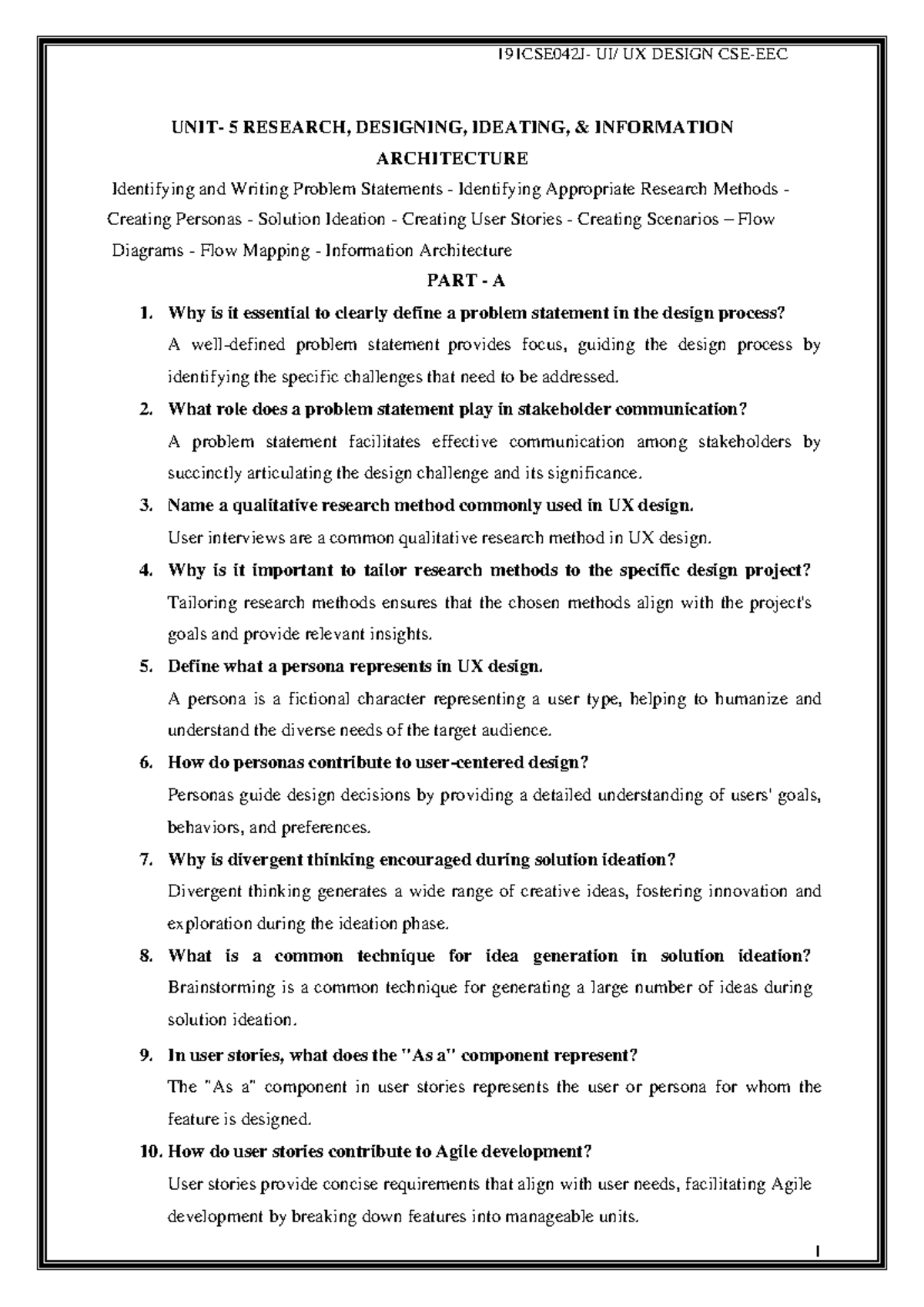 QB UNIT 5 - This is the notes - UNIT- 5 RESEARCH, DESIGNING, IDEATING ...