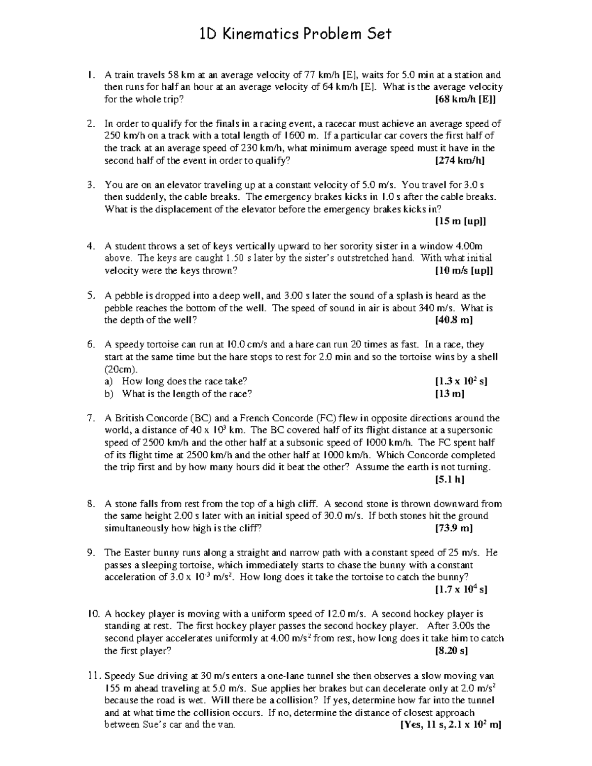 1D Kinematics Problem Set: Average Velocity & Motion Analysis - Studocu
