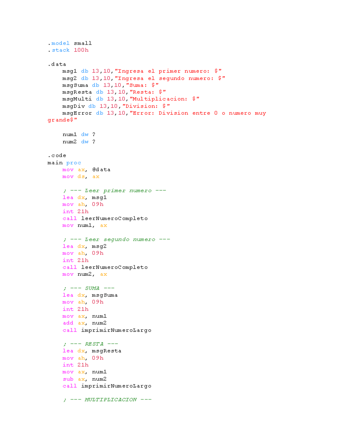 Model Small Assembly Program for Basic Arithmetic Operations - Studocu