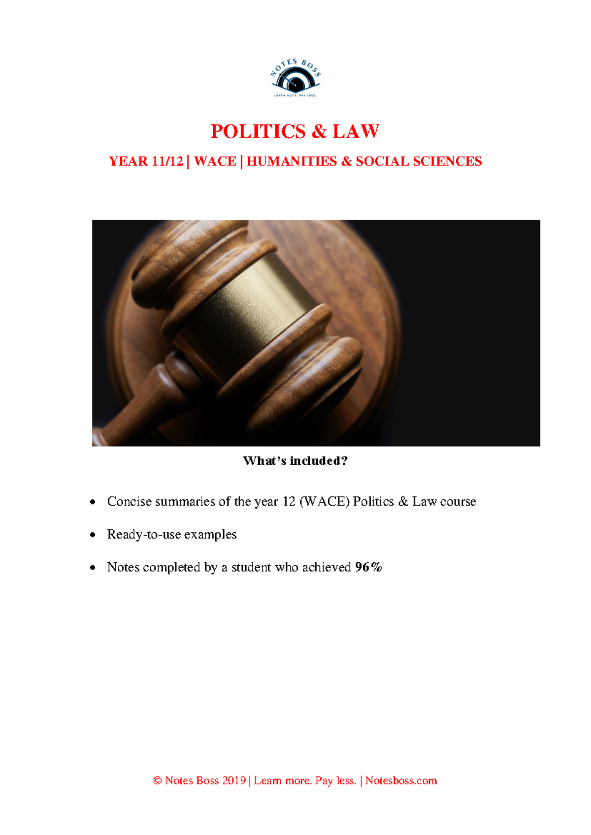 WACE Year 12 Politics & Law Final Exam Study Notes - Studocu