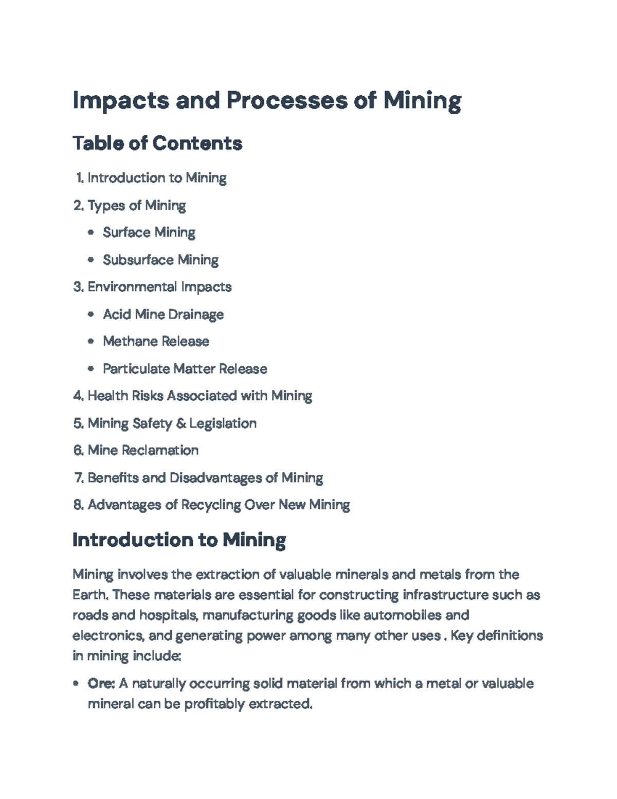 Impacts and Processes of Mining: An In-Depth Overview - Impacts and ...