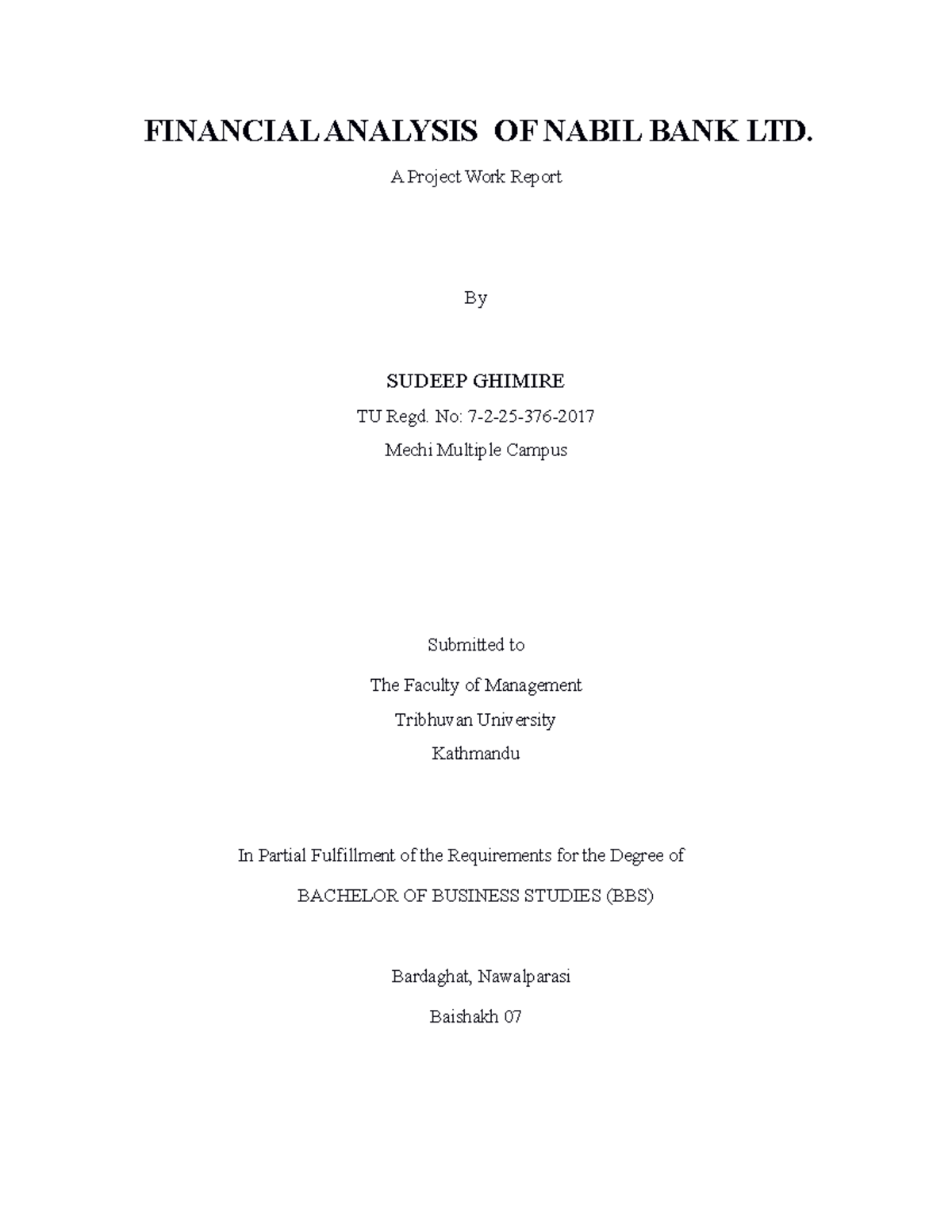 Nabil Bank Project Report - FINANCIAL ANALYSIS OF NABIL BANK LTD. A ...