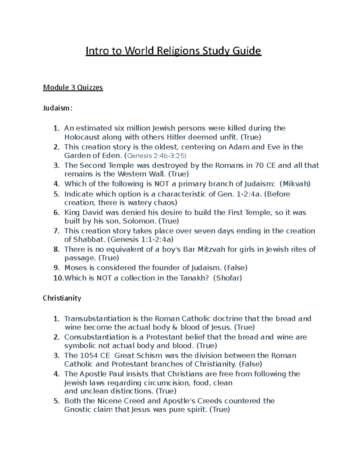World Religions Study Guide: Key Concepts and Quiz Modules - Studocu