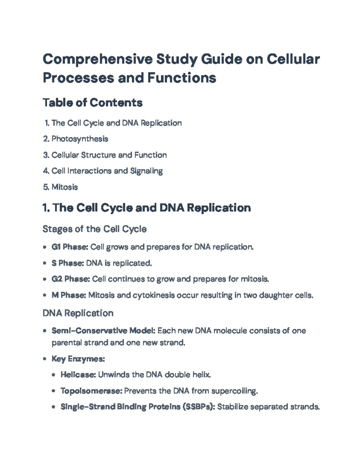 Comprehensive Study Guide for Cell Biology Processes and Functions ...