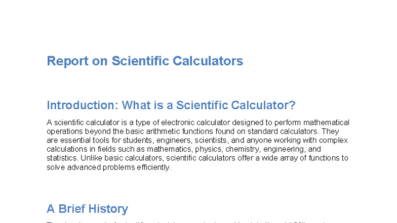 Scientific Calculator Report: Introduction & Key Features - Studocu