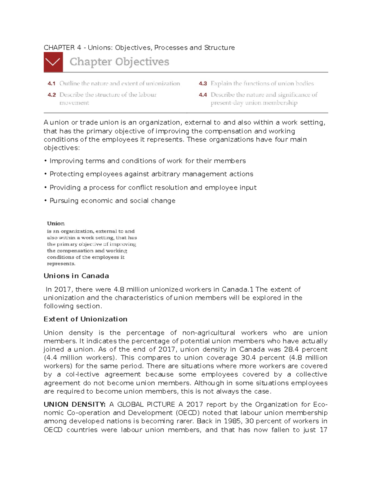 Chapter 4 - study - CHAPTER 4 - Unions: Objectives, Processes and ...