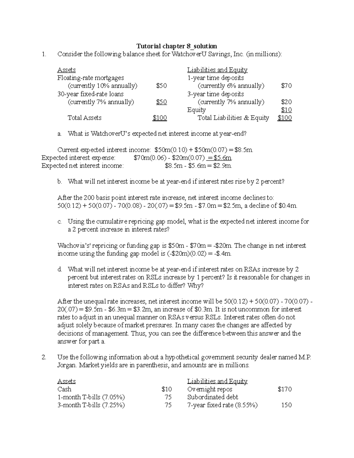 Tutorial+chapter+8 solution - Tutorial chapter 8_solution Consider the following balance sheet ...