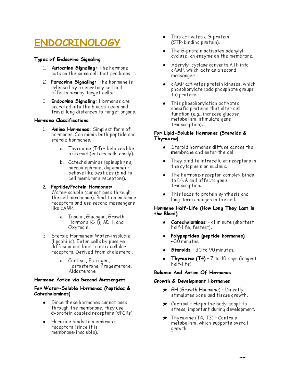 CC2 Endocrinology: Hormones and Their Functions - Lecture Notes - Studocu