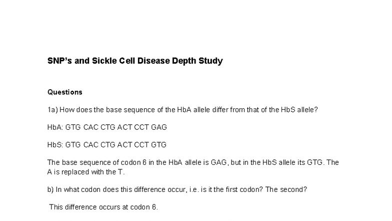 Depth Study Report on Sickle Cell Disease (SNP) and Its Implications ...