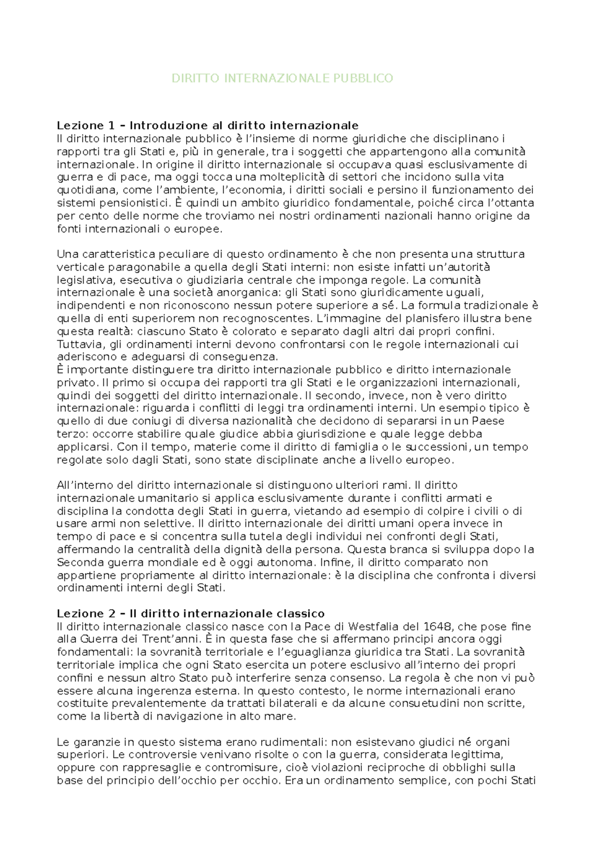 DIRITTO INTERNAZIONALE PUBBLICO - Lezione 1: Introduzione e Sviluppi ...
