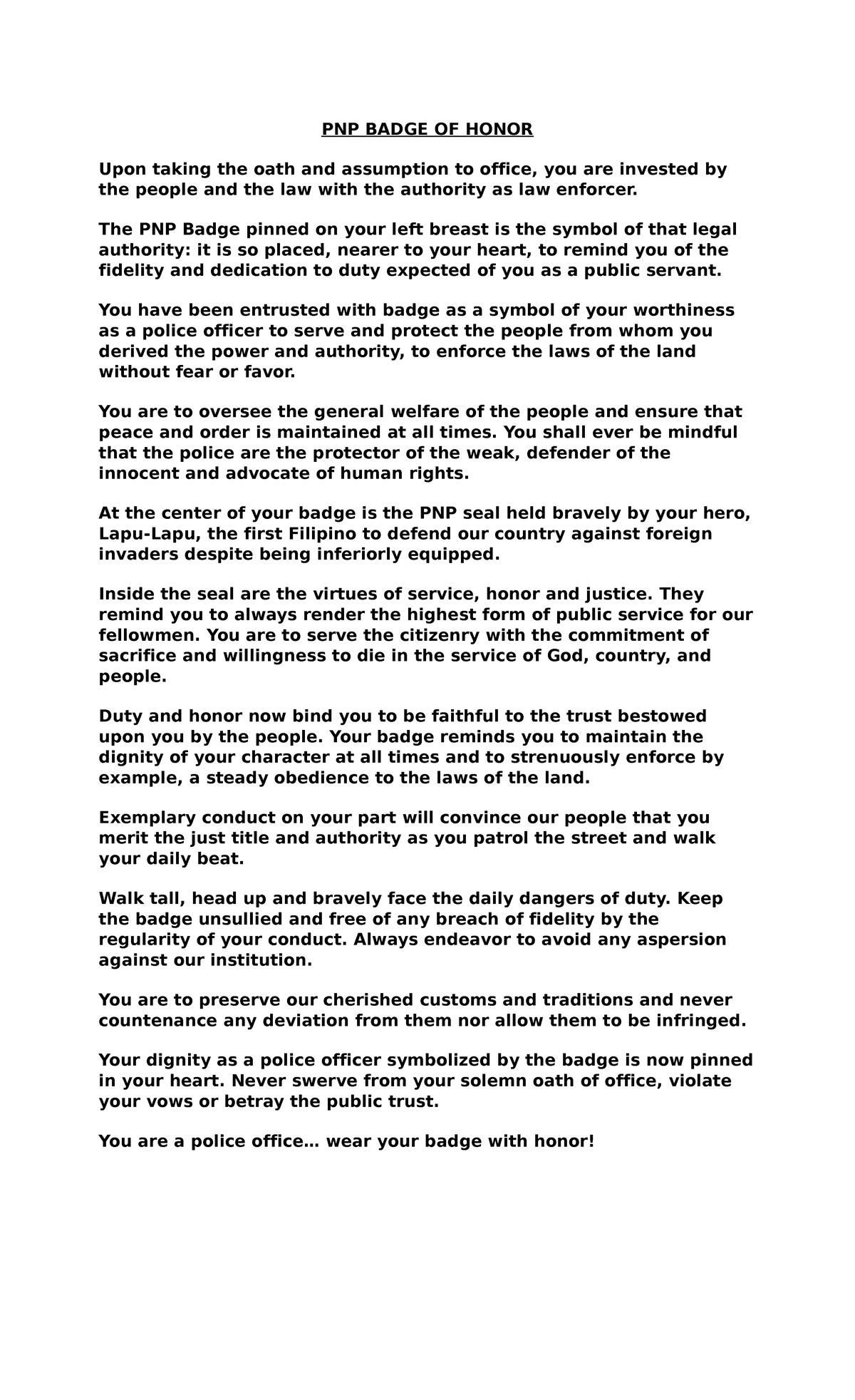 PNP Badge of Honor: A Guide to Duty and Commitment as Police Officer ...