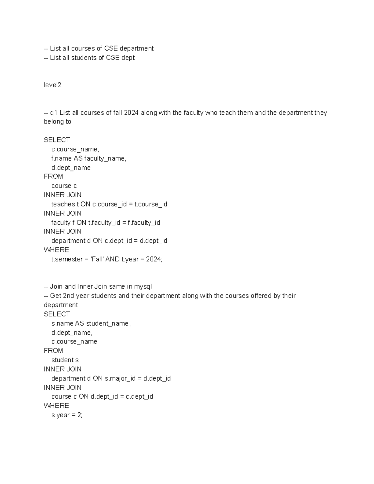 CSE 2024 Join Queries: 2nd Year Students & Courses Offered - Studocu