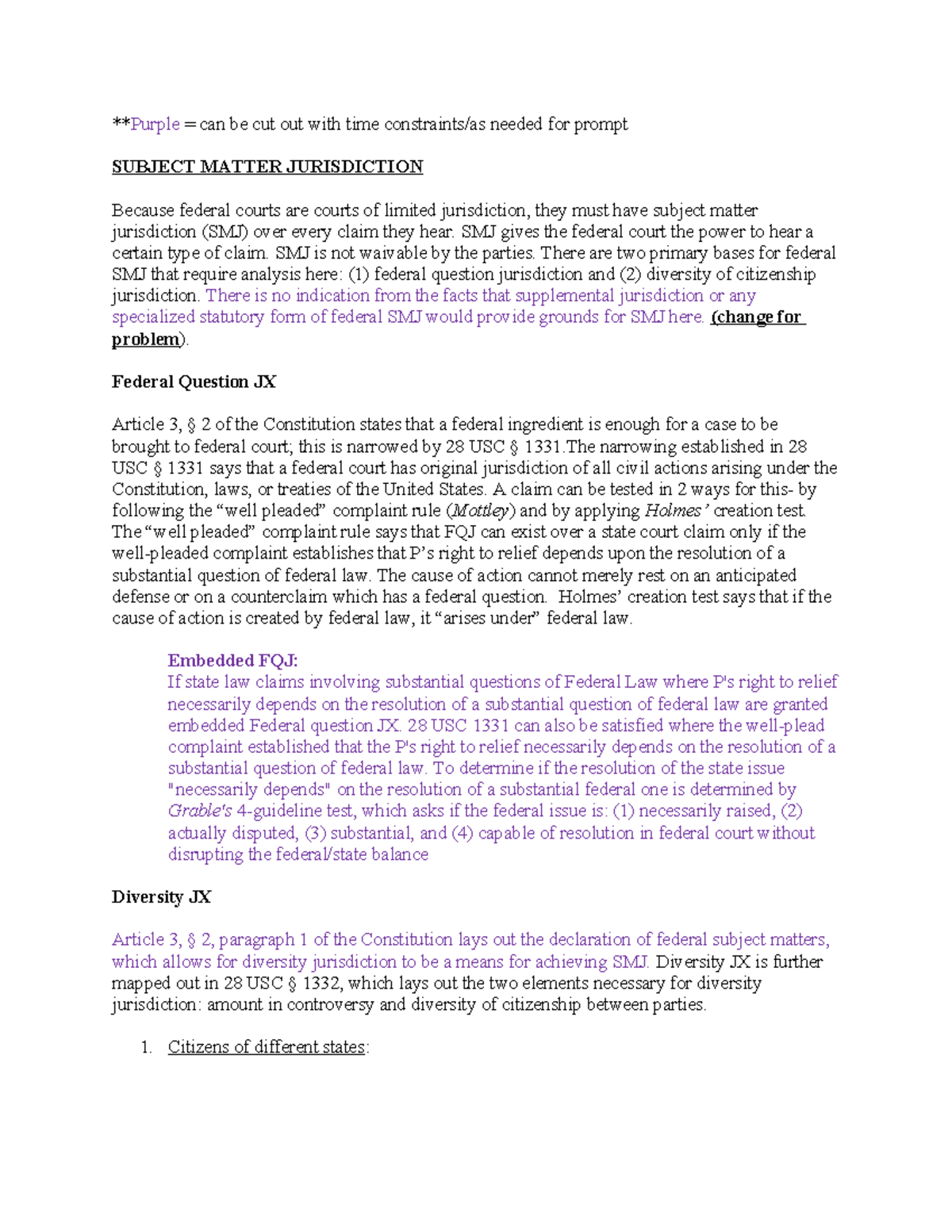 Legal Essay Rule Statements: SMJ, PJ, Venue, and Discovery Standards ...