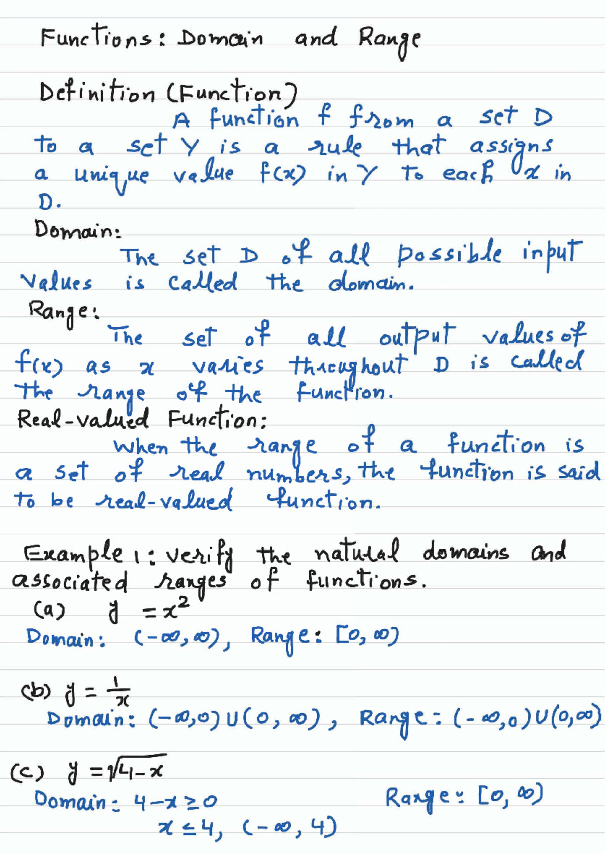 Functions: Domain and Range Overview (MATH101) - Studocu