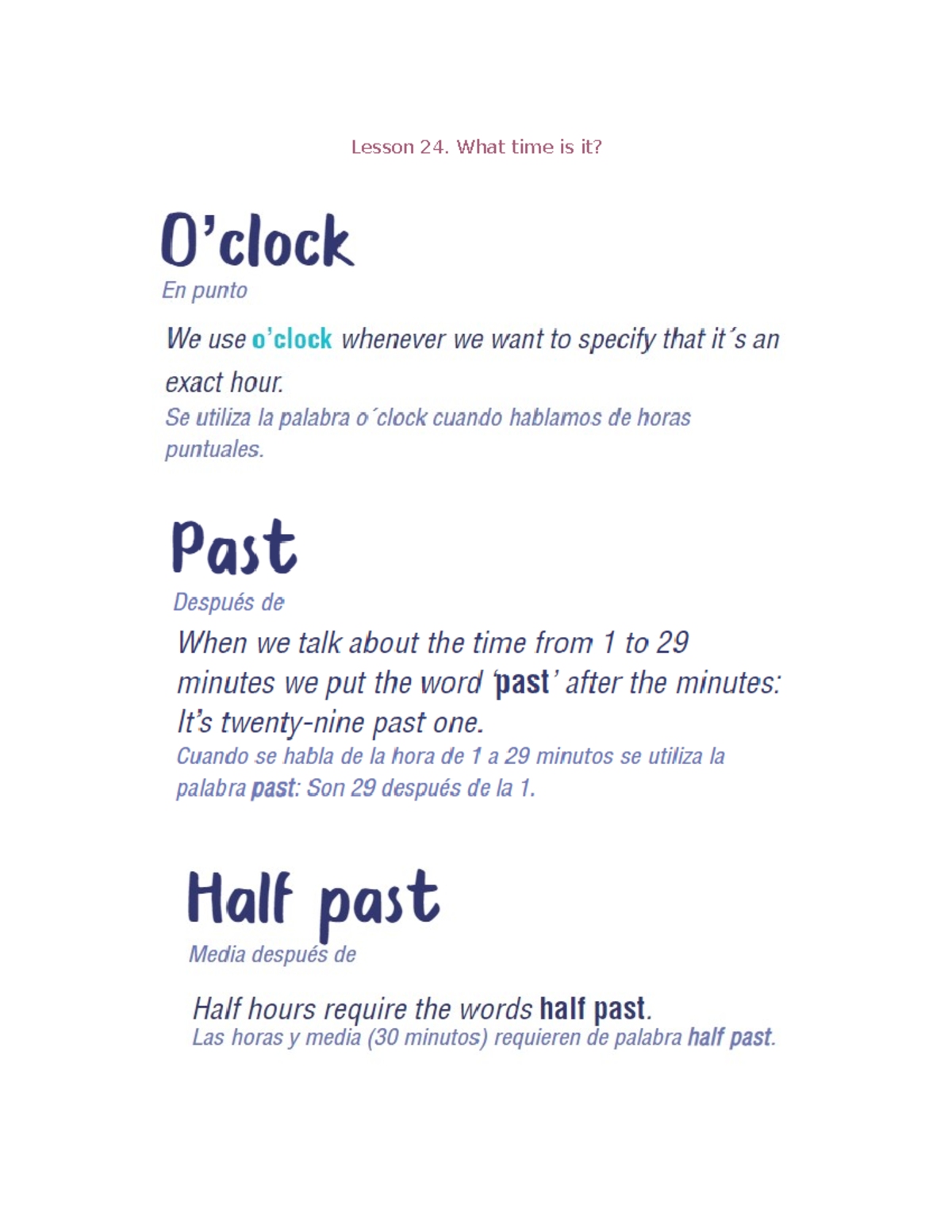 Lesson 24: Telling Time in English and Spanish Explained - Studocu