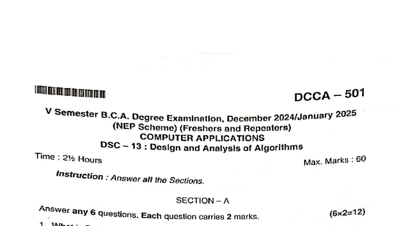 DCCA 501 V Semester B.C.A. Exam: Design & Analysis of Algorithms Notes ...