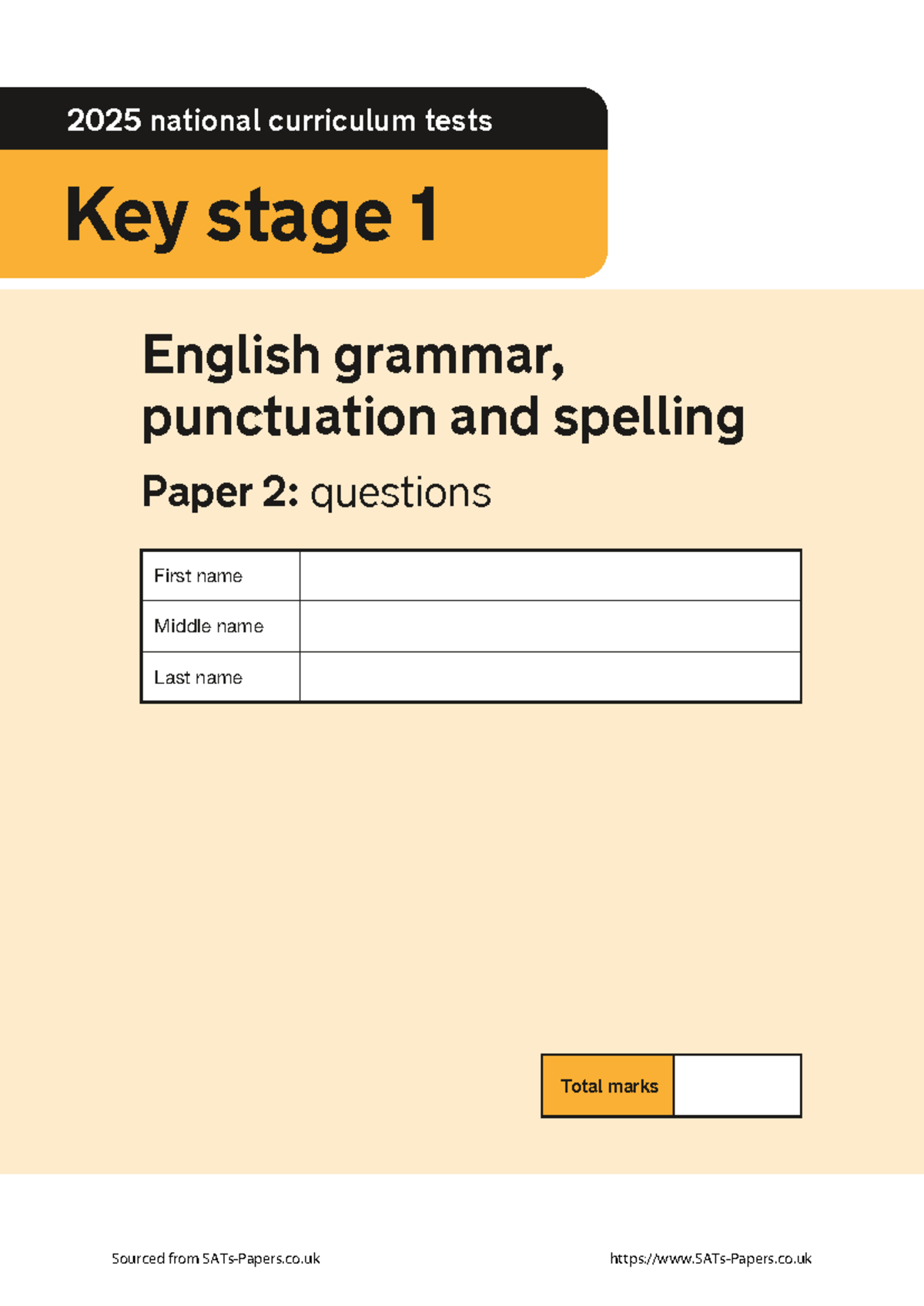 KS1 English 2025 Grammar, Punctuation & Spelling Paper 2 Questions ...