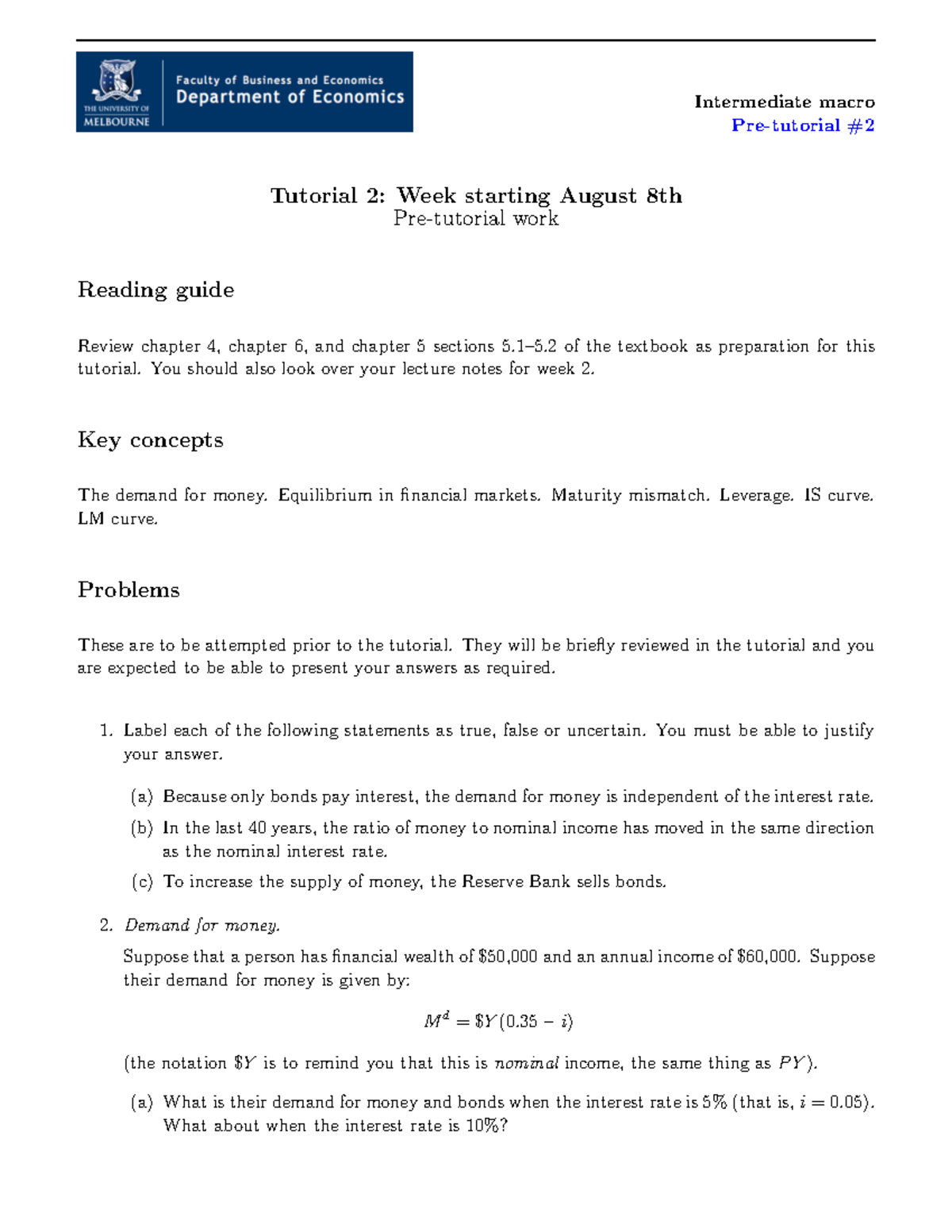 Intermediate Macro Tutorial 2 - Pre-Tutorial Questions & Key Concepts ...